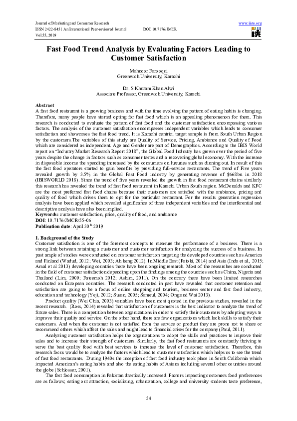 (PDF) Fast Food Trend Analysis by Evaluating Factors Leading to ...