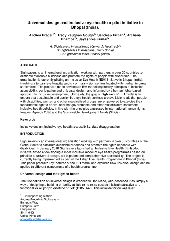 (PDF) Universal design and inclusive eye health : a pilot initiative in ...