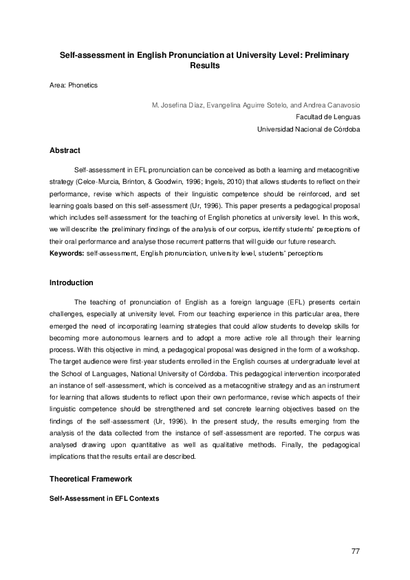 (PDF) Self-assessment in English pronunciation at university level ...