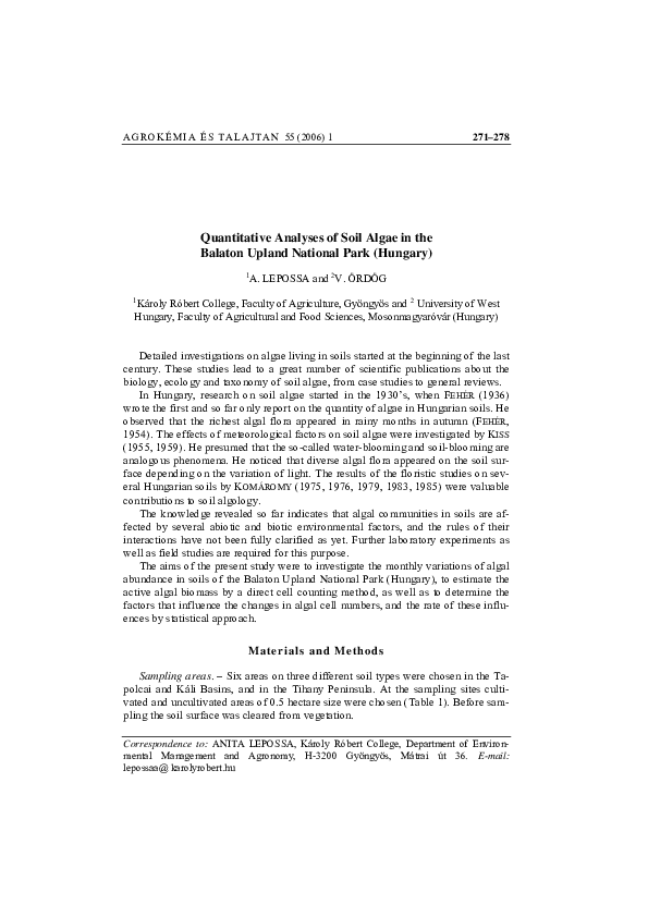 (PDF) Quantitative Analyses of Soil Algae in the Balaton Upland ...