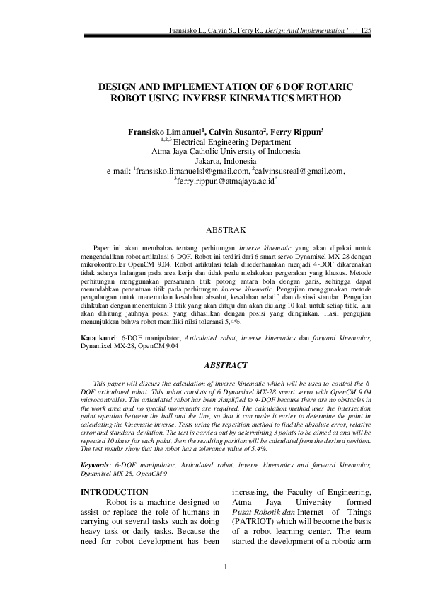 (PDF) Design and Implementation of 6 DOF ROTARIC Robot Using Inverse Kinematics Method