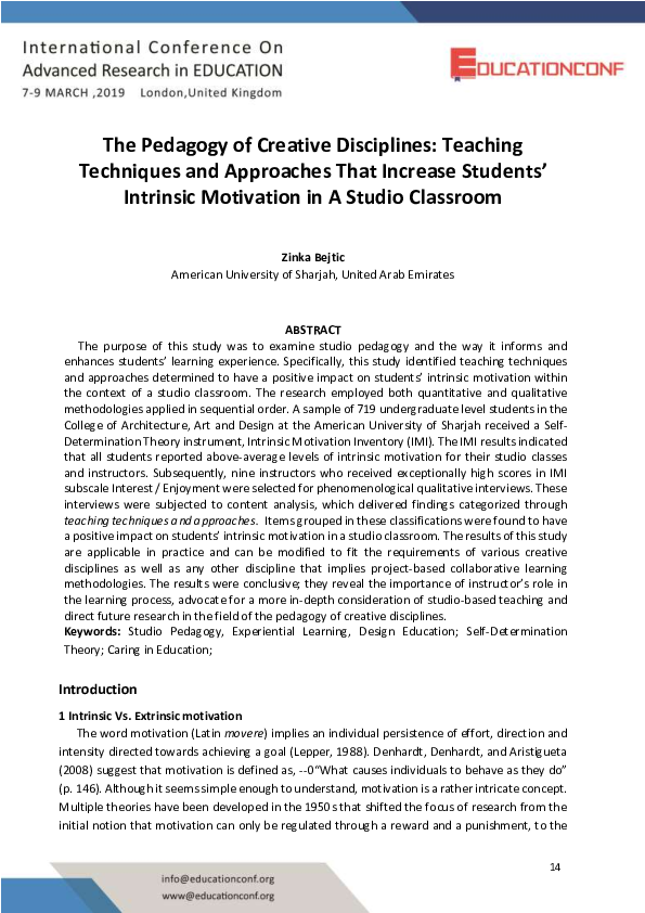 (PDF) The Pedagogy of Creative Disciplines: Teaching Techniques and ...