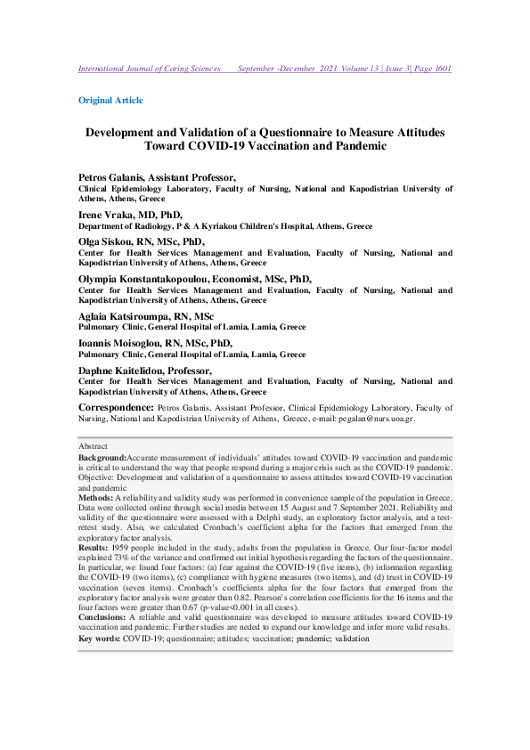(PDF) Development and Validation of a Questionnaire to Measure Attitudes Toward COVID-19 ...