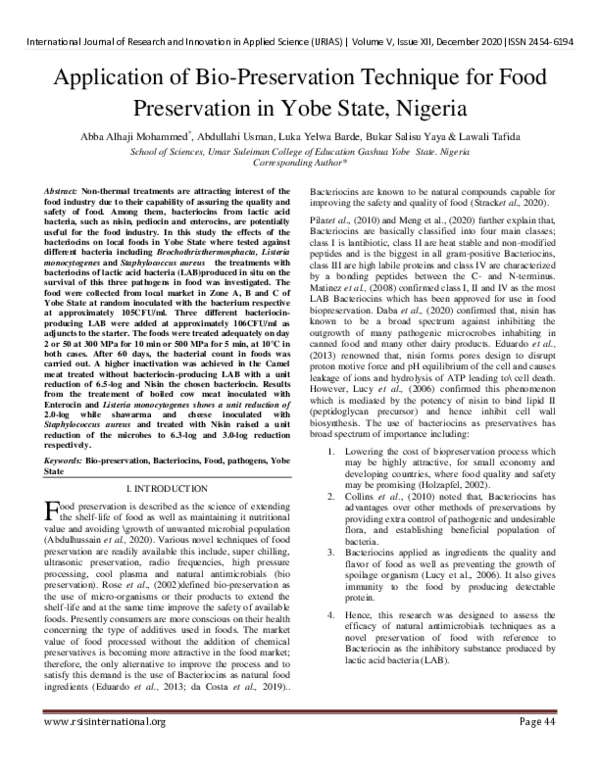 (PDF) Application of Bio-Preservation Technique for Food Preservation ...