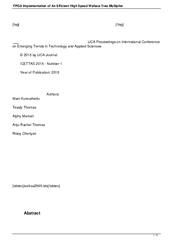 (PDF) FPGA Implementation of An Efficient High Speed Wallace Tree Multiplier