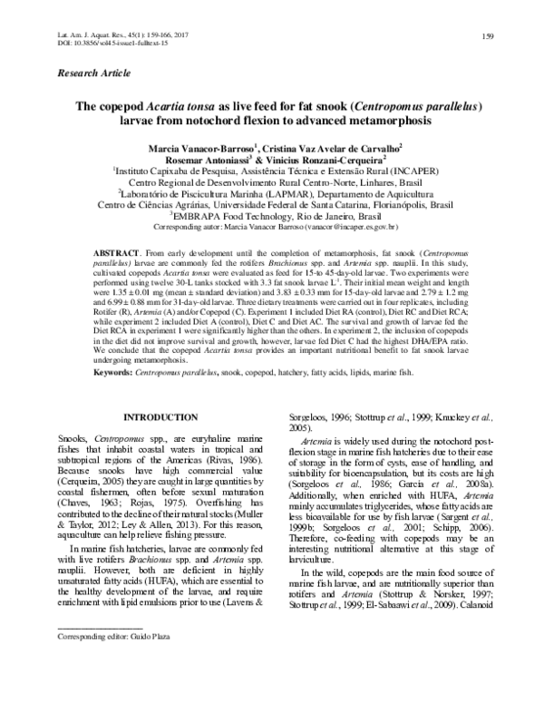 (PDF) The copepod Acartia tonsa as live feed for fat snook (Centropomus ...