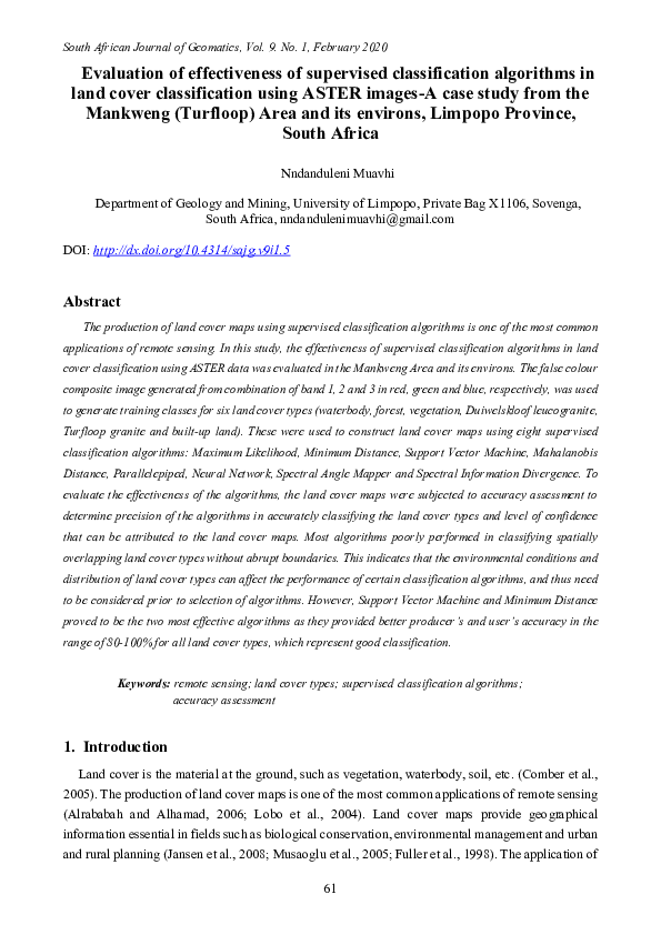 Pdf Evaluation Of Effectiveness Of Supervised Classification