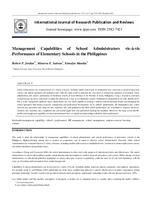 (PDF) Management Capabilities of School Administrators vis-à-vis ...