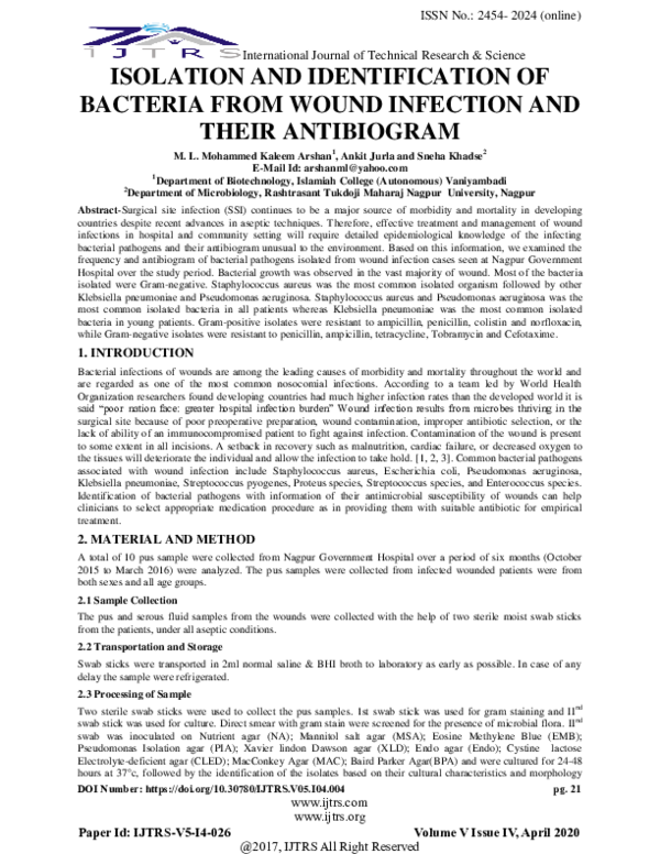 (PDF) Isolation and Identification of Bacteria from Wound Infection and ...