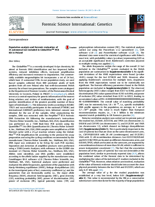 (PDF) Population analysis and forensic evaluation of 21 autosomal loci ...