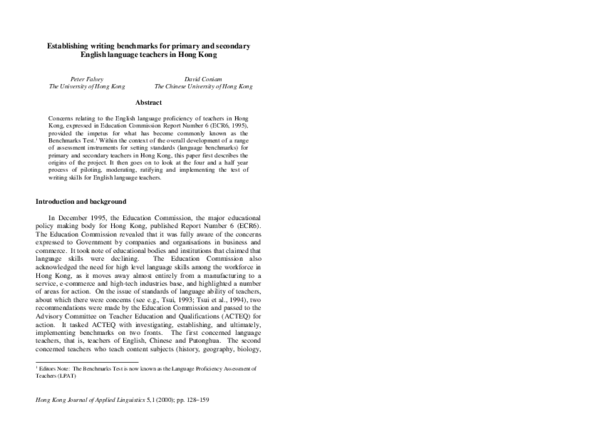 (PDF) Establishing Writing Benchmarks for Primary and Secondary English ...