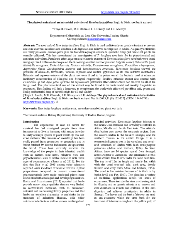 (PDF) The phytochemical and antimicrobial activities of Terminalia laxiflora Engl. & Diels root ...