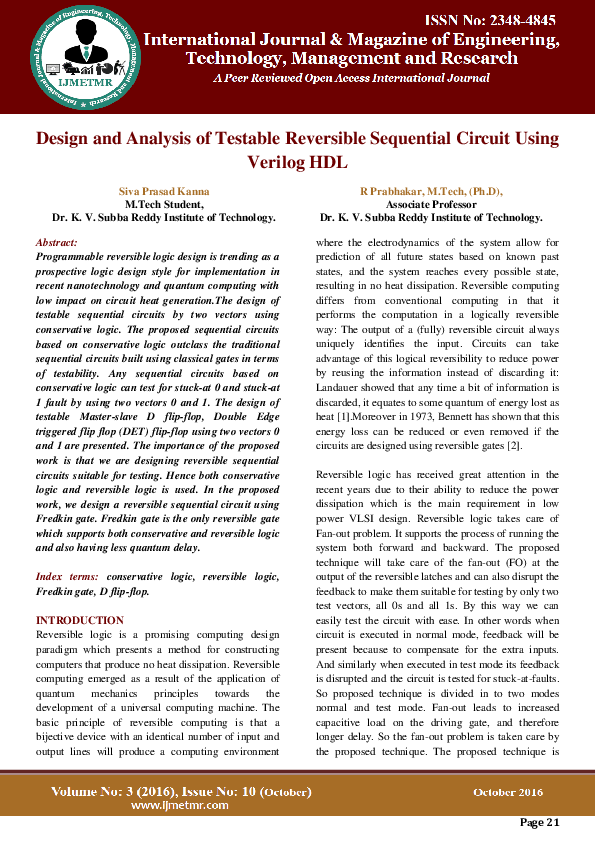 (PDF) Design and Analysis of Testable Reversible Sequential Circuit ...