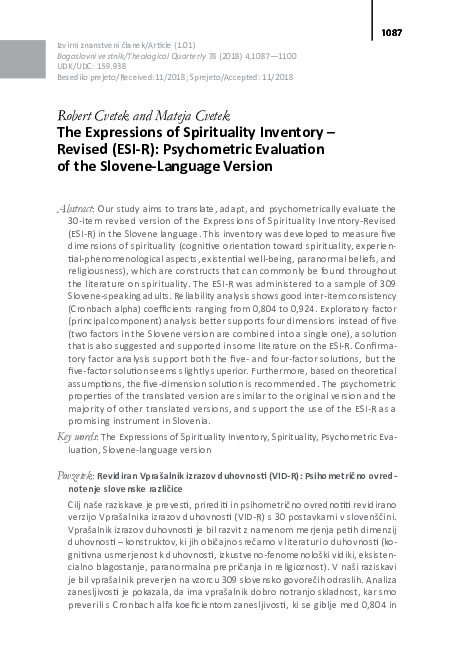 (PDF) The Expressions of Spirituality Inventory – Revised (ESI-R ...