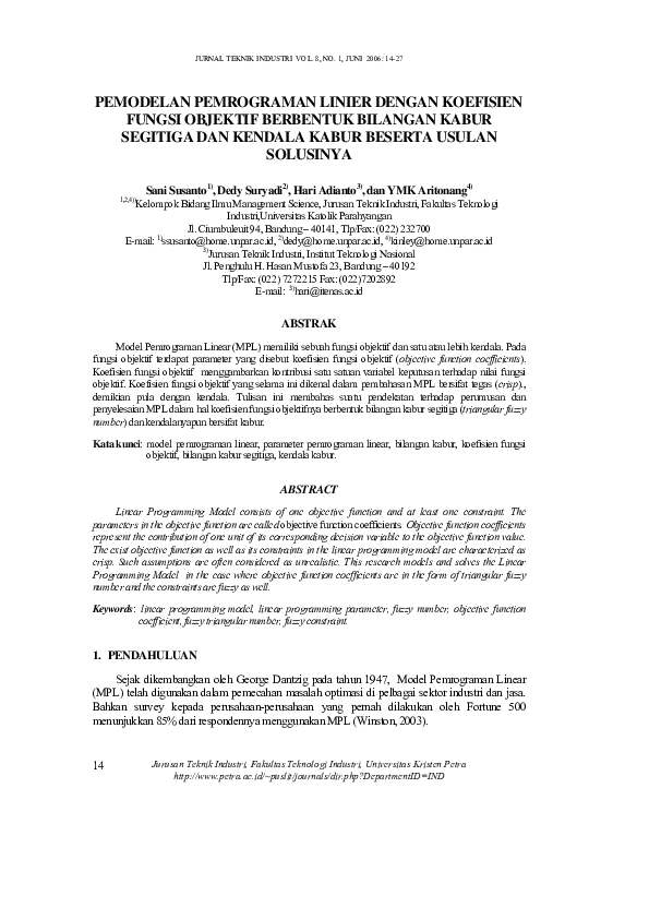 (PDF) Pemodelan Pemrograman Linier Dengan Koefisien Fungsi Objektif ...