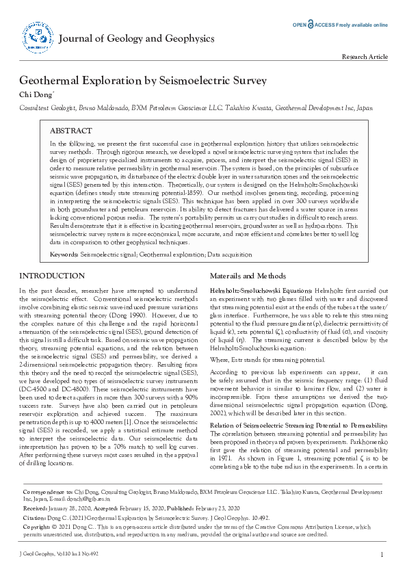 (PDF) Geothermal Exploration by Seismoelectric Survey