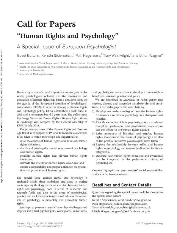 (PDF) Human Rights and Psychology