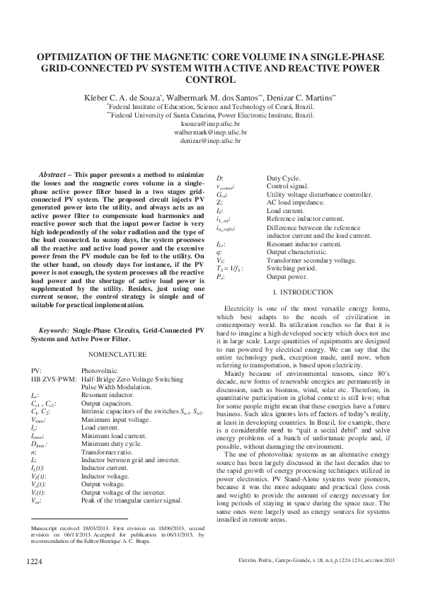 (PDF) Optimization of the Magnetic Core Volume in a Single-Phase Grid ...