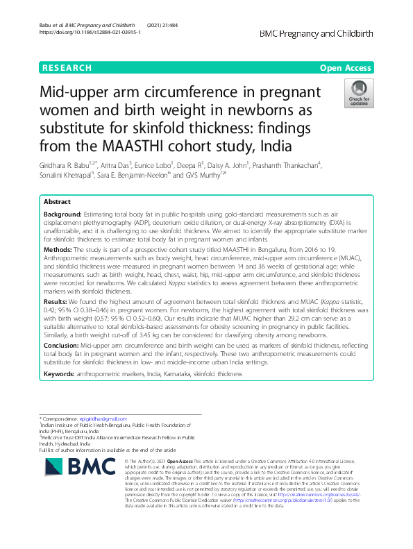 (PDF) Mid Upper Arm Circumference in Pregnant Women and Birth Weight in ...