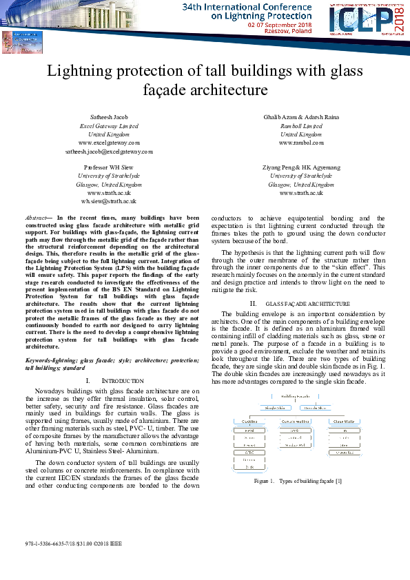 (PDF) Lightning protection of tall buildings with glass façade architecture