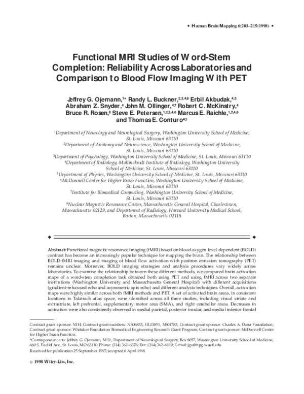 (PDF) Functional MRI studies of word-stem completion: reliability across laboratories and ...