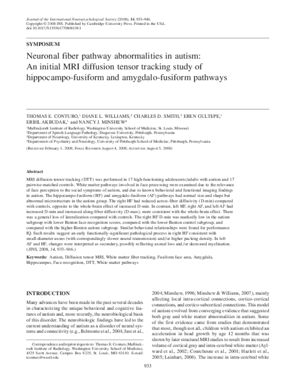 (PDF) Neuronal fiber pathway abnormalities in autism: an initial MRI ...