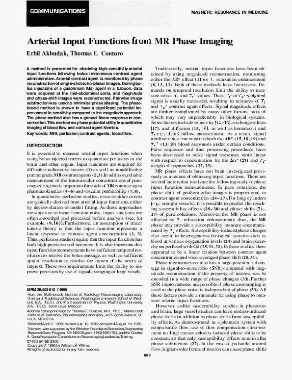 (PDF) Arterial input functions from MR phase imaging