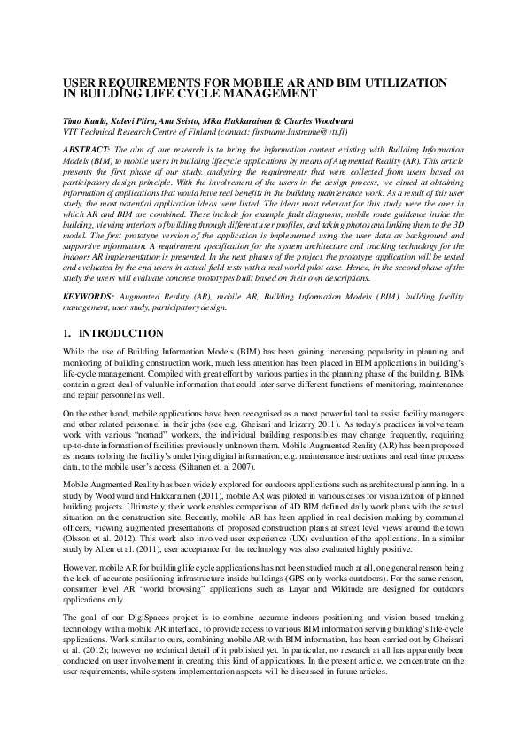 (PDF) User Requirements for Mobile Ar and Bim Utilization in Building ...