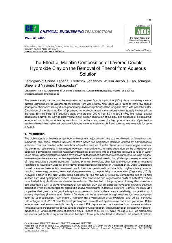 (PDF) The effect of metallic composition of layered double hydroxide ...