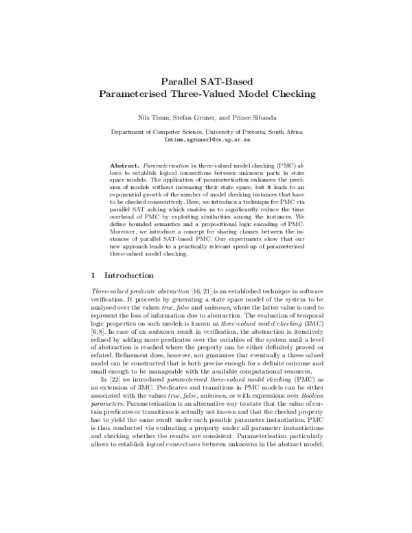 Pdf Parallel Sat Based Parameterised Three Valued Model Checking
