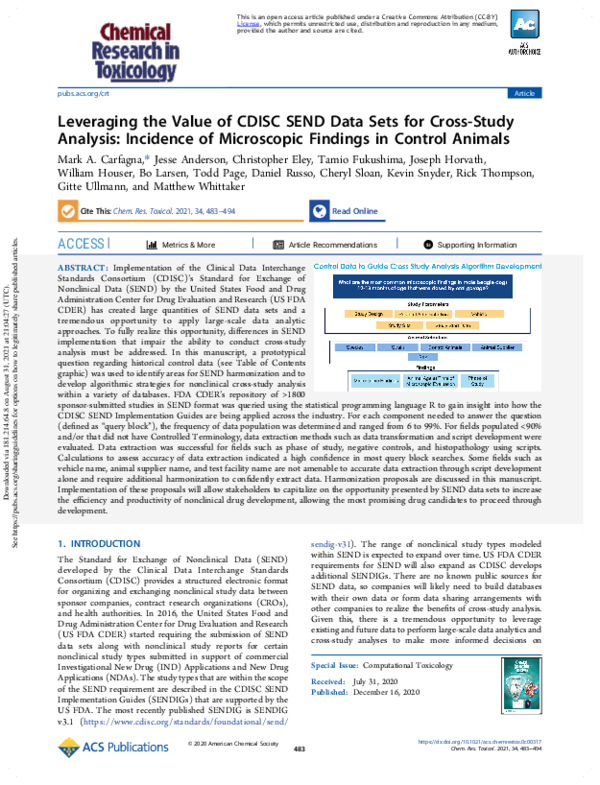 (PDF) Leveraging the Value of CDISC SEND Data Sets for Cross-Study ...