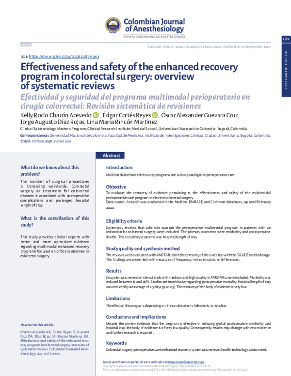 (PDF) Effectiveness and safety of the enhanced recovery program in ...