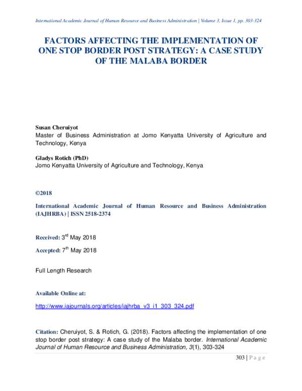 (PDF) Factors Affecting the Implementation of One Stop Border Post ...