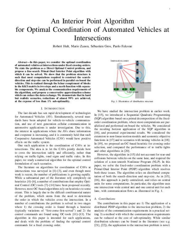 (PDF) An Interior Point Algorithm for Optimal Coordination of Automated Vehicles at Intersections