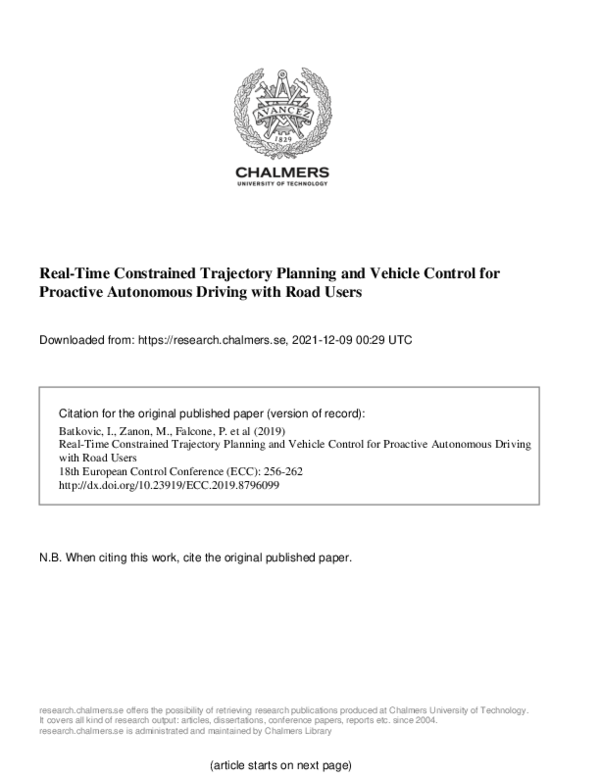 (PDF) Real-Time Constrained Trajectory Planning and Vehicle Control for ... (PDF) Real-Time Constrained Trajectory Planning and Vehicle Control for ...