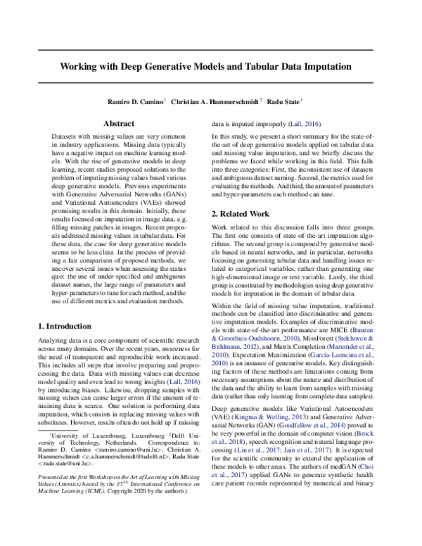(PDF) Working with Deep Generative Models and Tabular Data Imputation