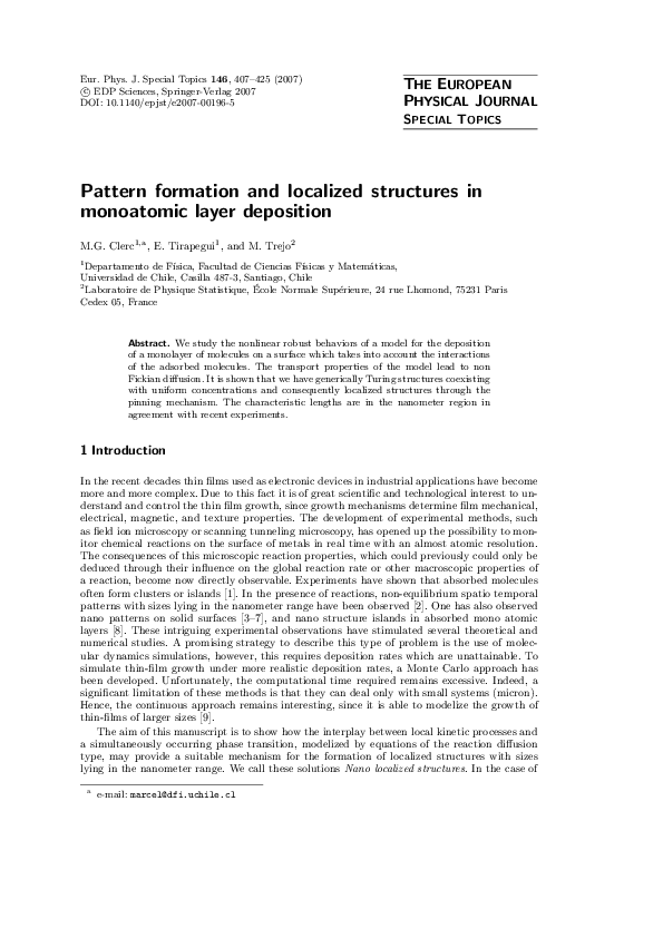 (PDF) Pattern formation and localized structures in reaction-diffusion systems with non-Fickian ...