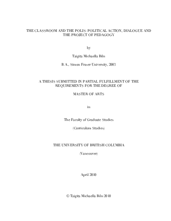 (PDF) The classroom and the polis: political action, dialogue and the ...
