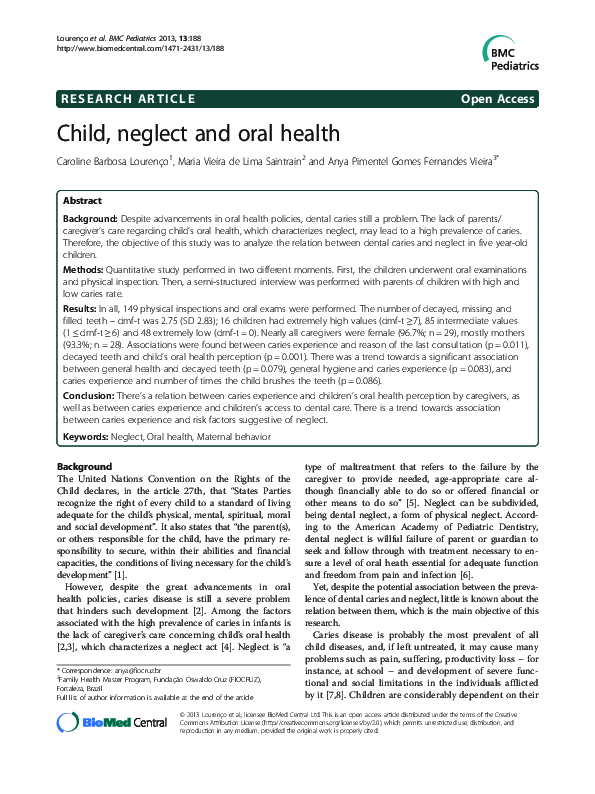 (PDF) Child, neglect and oral health