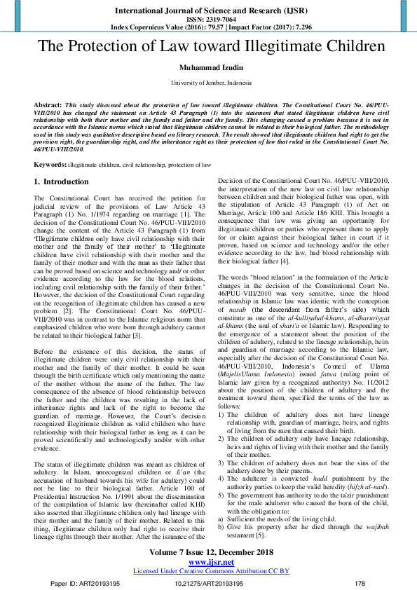 (PDF) The Protection of Law toward Illegitimate Children