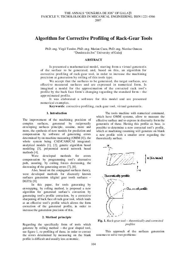 Pdf Algorithm For Corrective Profiling Of Rack Gear Tools Marian Cucu 