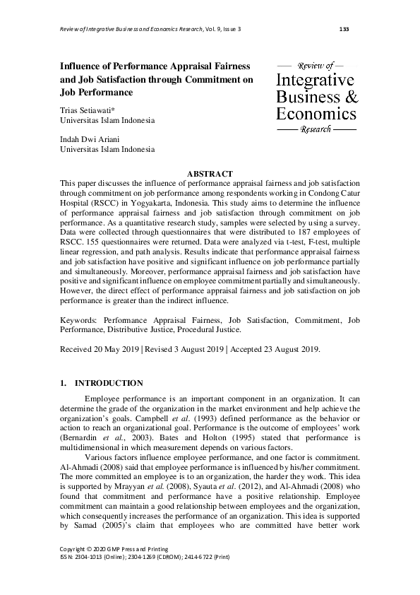 (PDF) Influence of Performance Appraisal Fairness and Job Satisfaction ...