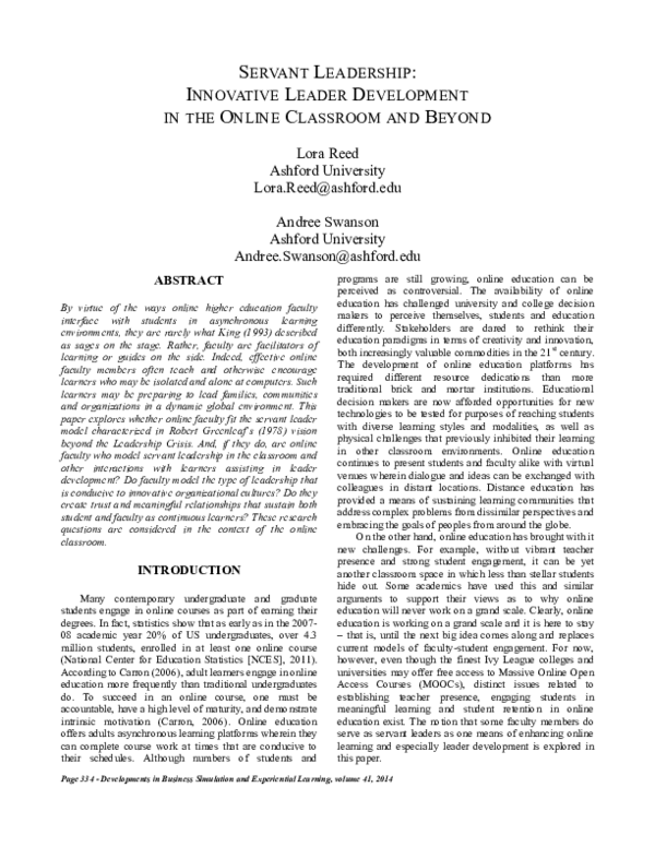 (PDF) Servant Leadership: Innovative Leader Development