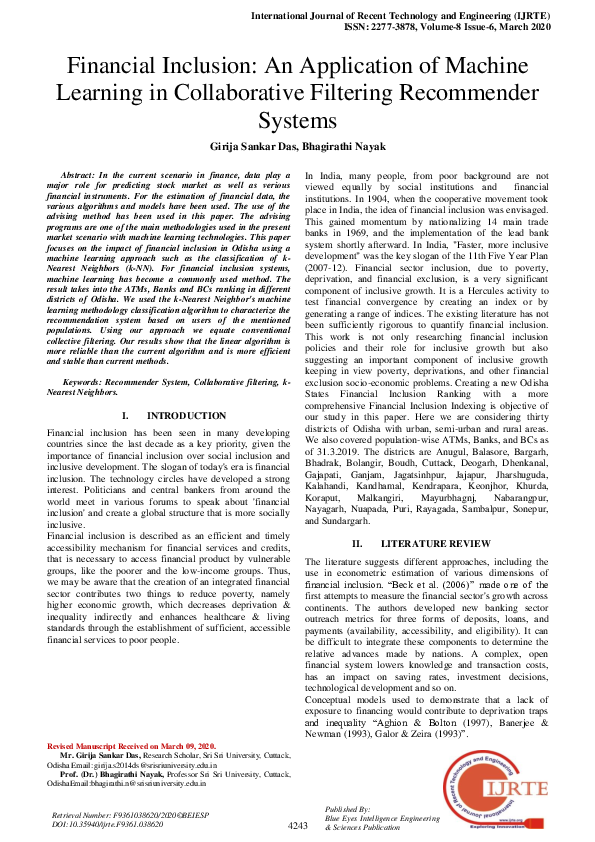 (PDF) Financial Inclusion: An Application of Machine Learning in Collaborative Filtering ...