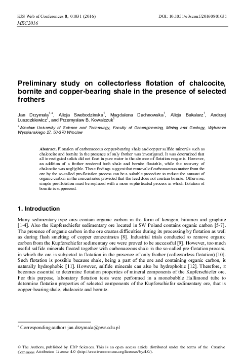 (PDF) Preliminary study on collectorless flotation of chalcocite ...