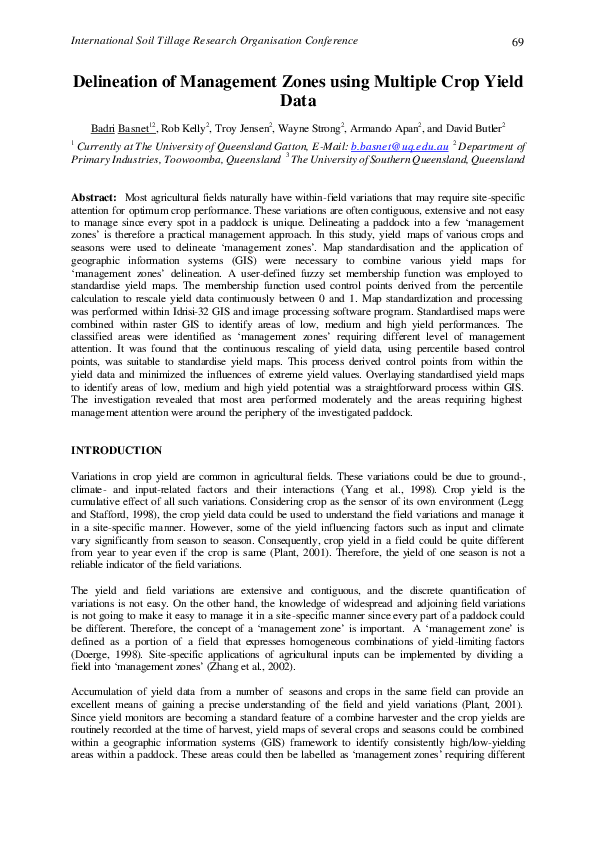(PDF) Delineation of Management Zones using Multiple Crop Yield Data | Barsha Basnet - Academia.edu