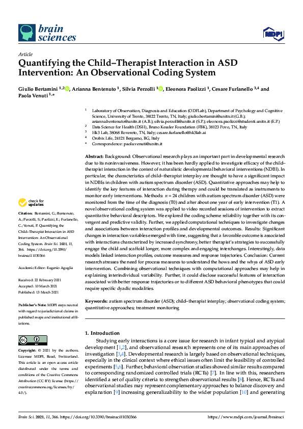 (PDF) Quantifying the Child–Therapist Interaction in ASD Intervention: An Observational Coding ...