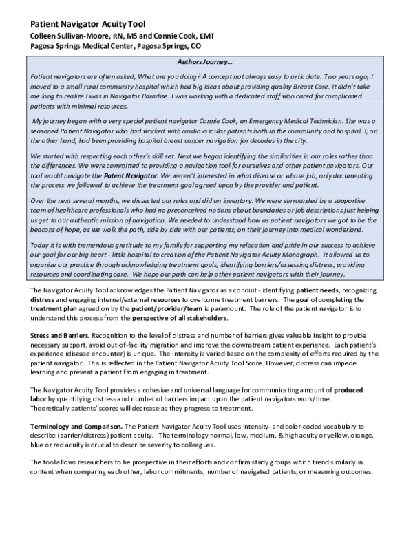 (PDF) Patient Navigator Acuity Tool