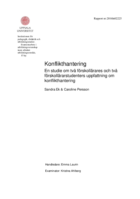 (PDF) Konflikthantering : En studie om två förskollärares och två förskollärarstudenters ...