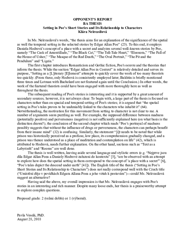 (PDF) Setting in Poe's Short Stories and Its Relationship to Characters